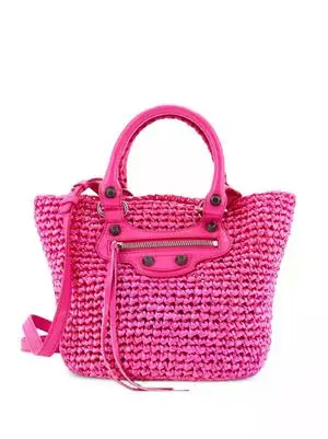 Balenciaga Le Cagole Panier Woven Raffia And Leather Small Tote Bag - Pink
