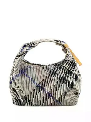 Burberry Peg Handle Bag Knit Check Fabric Mini Satchel - Blue