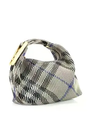 Burberry Peg Handle Bag Knit Check Fabric Mini Satchel - Blue