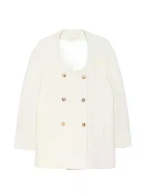 Malo Double-breasted Scoop-neck Coat - Neutrals