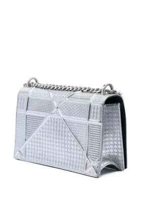 Dior 2015 Microcannage Patent Diorama Crossbody Bag - Silver