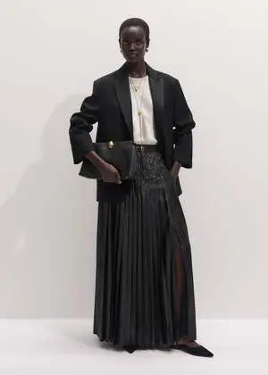 ME+EM Metallic Dramatic Pleated Full Length Skirt - Black