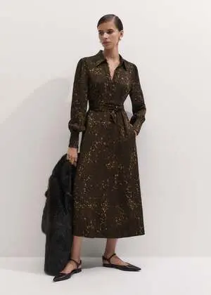 ME+EM Leopard Print Midi Dress + Tie - Brown Multi