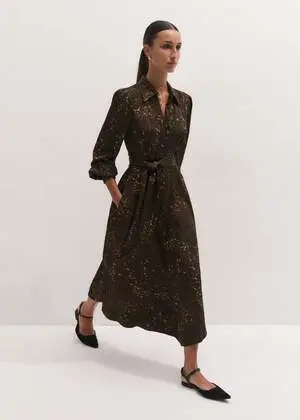 ME+EM Leopard Print Midi Dress + Tie - Brown Multi