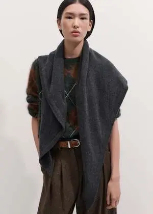 ME+EM Cashmere Triangle Knit Scarf Charcoal Melange