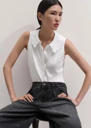 ME+EM Sleeveless Lace Collar Layering Top - Soft White