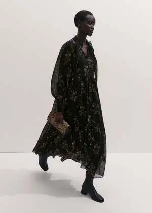 ME+EM Wild Winter Floral Print Maxi Dress With Cami + Belt - Black Multi