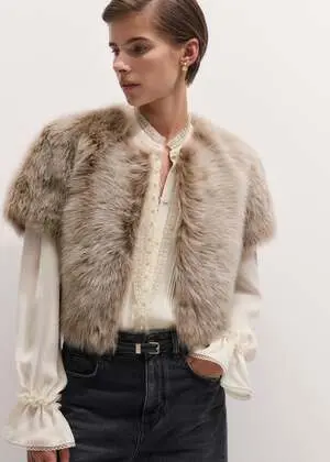 ME+EM Crop Shearling Jacket Brown