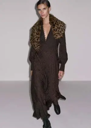 ME+EM Fluid Jacquard Volume Sleeve Maxi Dress - Cocoa Brown