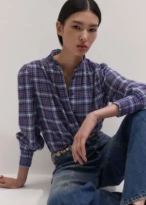 ME+EM Cotton Check Blouse - Blue Multi