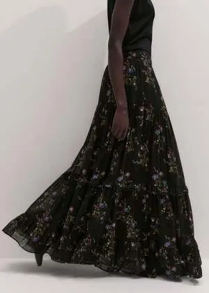 ME+EM Wild Winter Floral Print Full Length Skirt