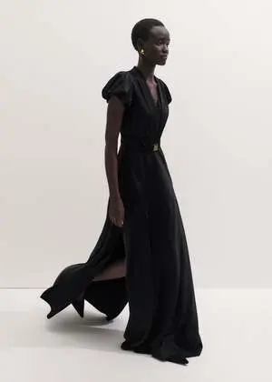 ME+EM Satin Draped Evening Full Length Dress + Modesty Panel - Black