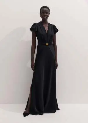 ME+EM Satin Draped Evening Full Length Dress + Modesty Panel