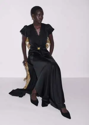 ME+EM Satin Draped Evening Full Length Dress + Modesty Panel