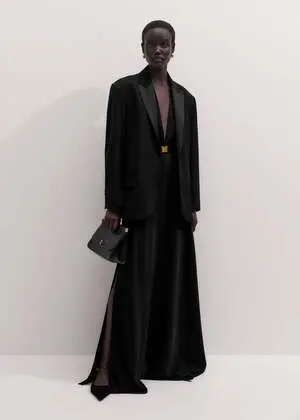 ME+EM Satin Draped Evening Full Length Dress + Modesty Panel - Black