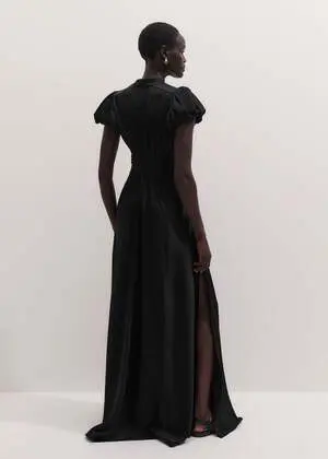 ME+EM Satin Draped Evening Full Length Dress + Modesty Panel - Black