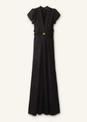 ME+EM Satin Draped Evening Full Length Dress + Modesty Panel - Black