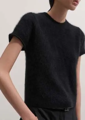 ME+EM Brushed Wool Shrunken Baby Tee - Black