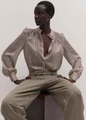ME+EM Micro Foulard Print Blouse + Tie - Light Cream Multi