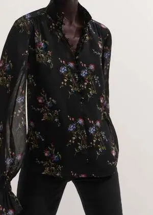 ME+EM Wild Winter Floral Print Blouse With Cami + Tie