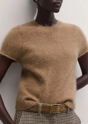 ME+EM Brushed Wool Shrunken Baby Tee - Camel
