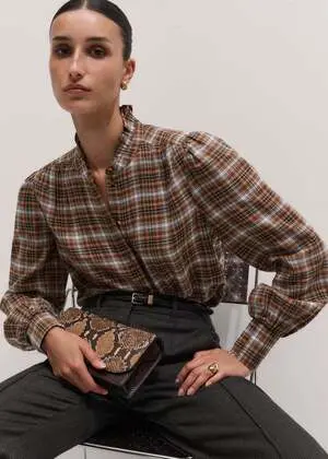 ME+EM Cotton Check Blouse - Brown Multi