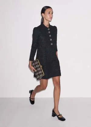 ME+EM Lurex Boucle Statement Button Mini Dress