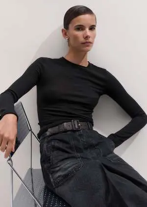 ME+EM Barely There Jersey Stitch Crew Neck - Black