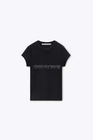 Alexander Wang Crystal Hotfix Logo Cotton Baby Tee - Black