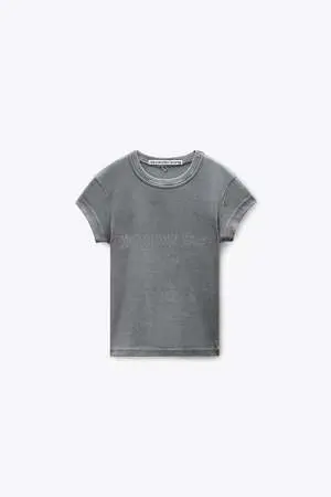 Alexander Wang Crystal Hotfix Logo Cotton Baby Tee - Grey