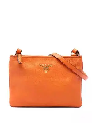 Prada 2013-2026 Vitello Phenix Double Zip Crossbody Bag - Orange
