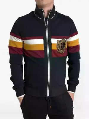 Dolce & Gabbana Embroidered-crest Striped Sweater - Blue
