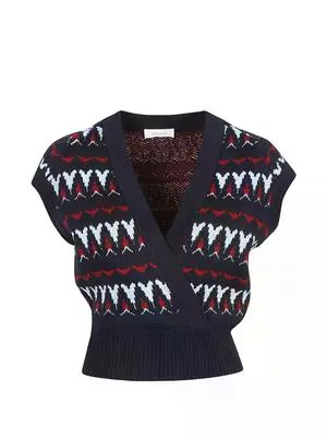 Rabanne Navy Vintage Jacquard Wool Wrap Knit Top - Blue