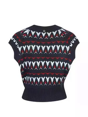 Rabanne Navy Vintage Jacquard Wool Wrap Knit Top
