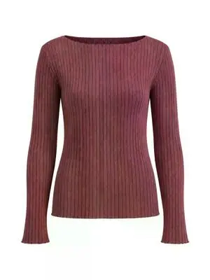 Vince Ribbed Slash-neck Top - Red