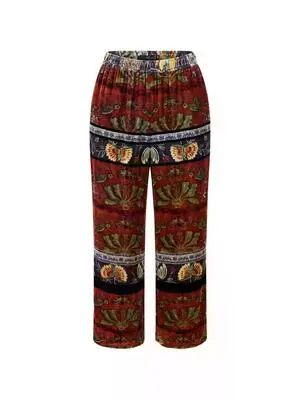 HUI MILANO Floral-print Velvet-effect Trousers - Red