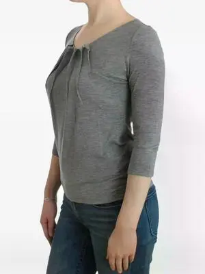 Roberto Cavalli Pleated-neckline Three-quarter-sleeve T-shirt - Grey