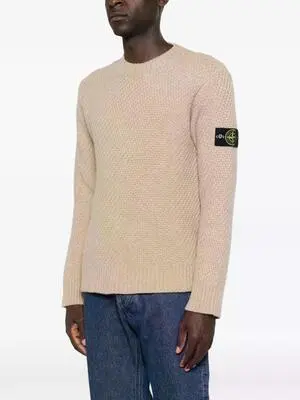 Stone Island Compass-patch Waffle-knit Sweater - Neutrals