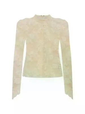SELF-PORTRAIT Sequin-embellished Lace Top - Neutrals