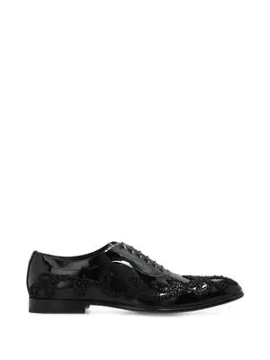 Dolce & Gabbana Bead-embellished Patent-leather Oxford Shoes - Black