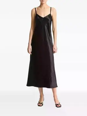 Vince V-neck Satin Midi Dress - Black