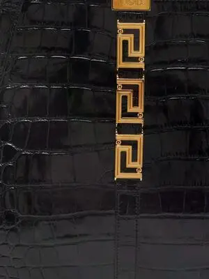 Versace Greca Goddess Croc-embossed Tote Bag - Black