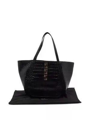 Versace Greca Goddess Croc-embossed Tote Bag - Black