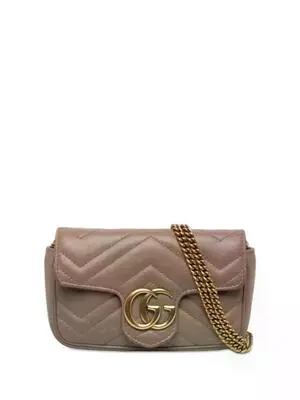 Gucci 2000-2015 Mini Gg Marmont Matelasse Leather Flap Crossbody Bag - Brown