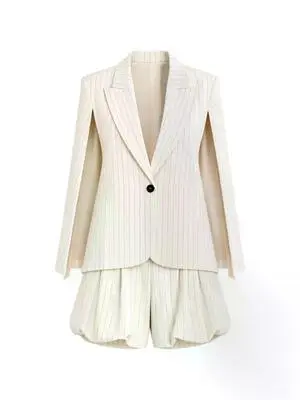 VICOLO Pinstriped Cape-sleeve Blazer - Neutrals