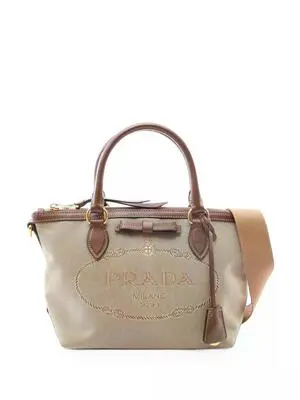 Prada 2010s Logo Jacquard Tote Bag - Neutrals