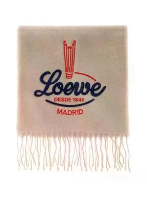 Loewe Logo-embroidered Fringed Scarf - Neutrals