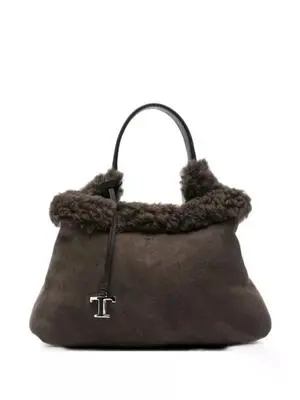 TOD'S Shearling-trim Suede Shoulder Bag