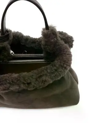 TOD'S Shearling-trim Suede Shoulder Bag