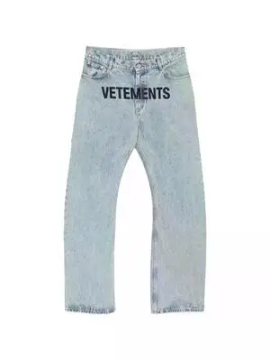 Vetements Logo-print Loose-fit Jeans - Blue